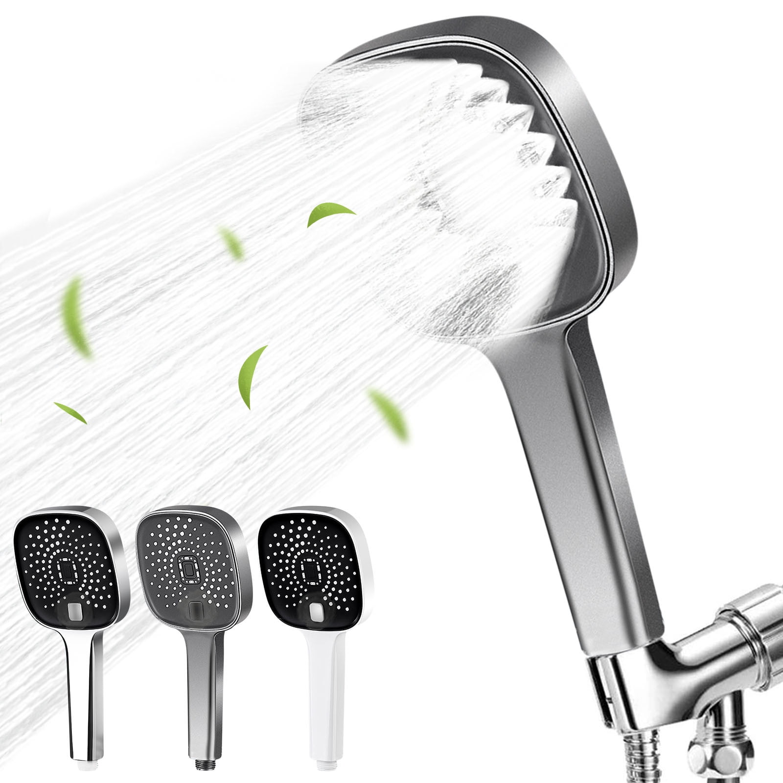 Pressurized Handheld Shower Head | 4 Spray Settings, Self-Cleaning ...