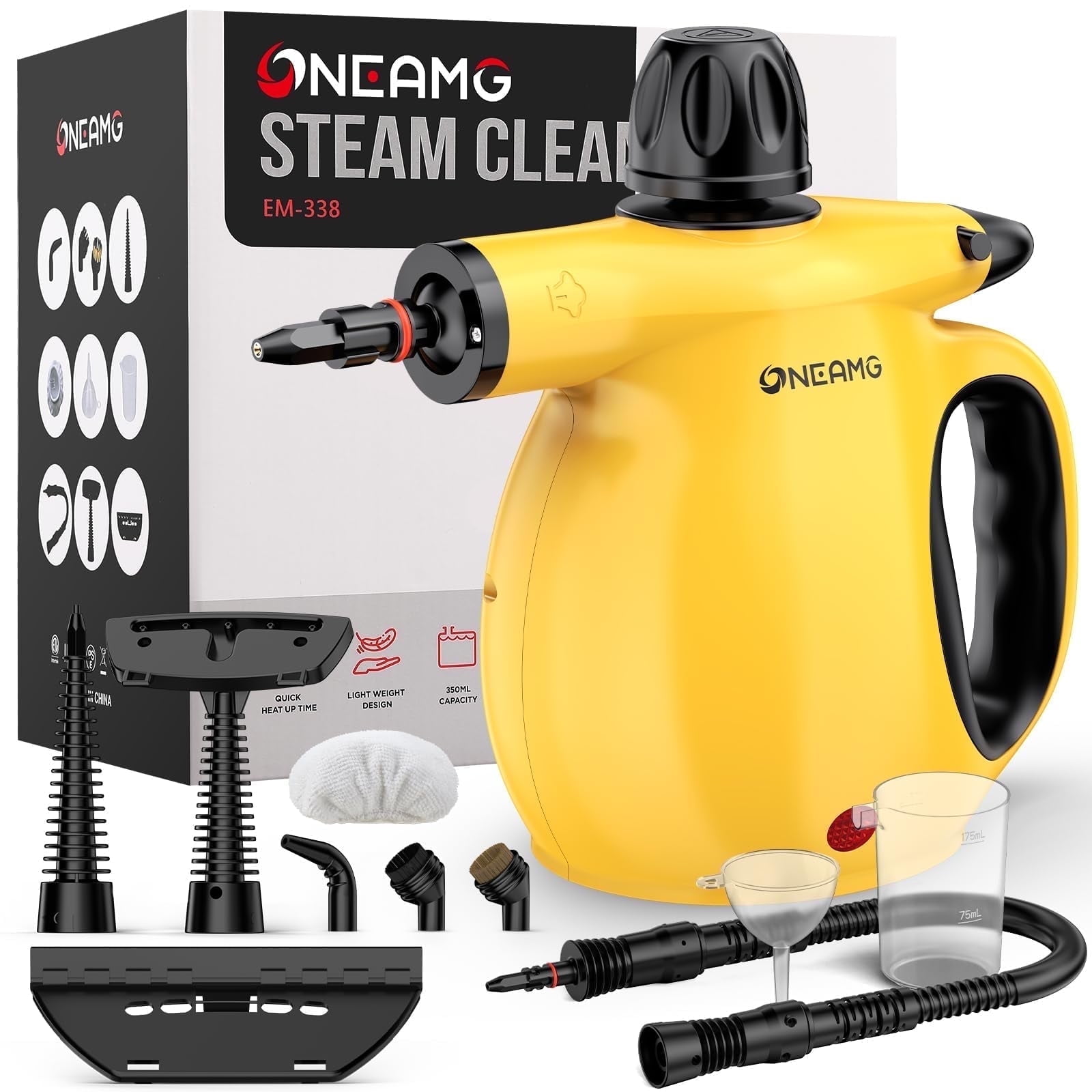 OneAmg Pressurized Handheld Steam Cleaner, 1050W, 15oz Tank, 10 ...