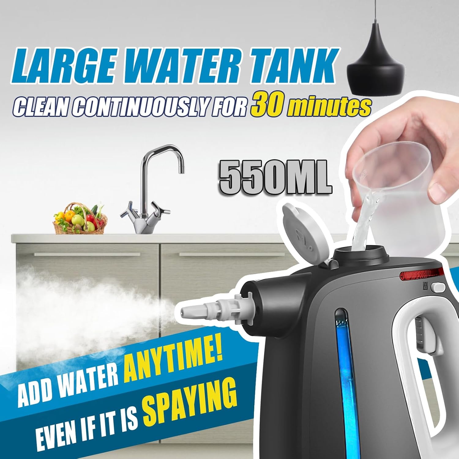 Pressurized Handheld Steam Cleaner with 14 PCS Accessories & Safety ...