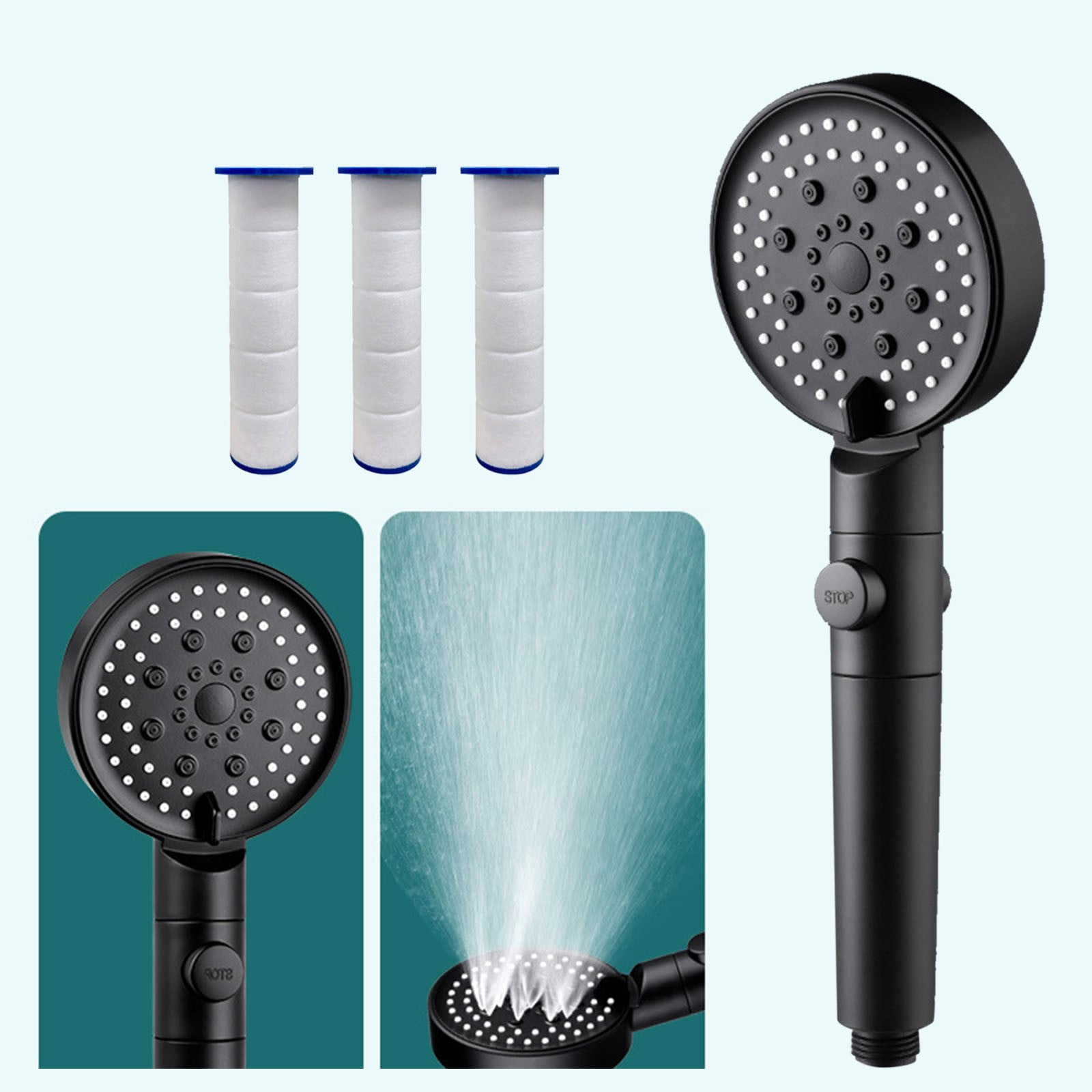 Pressurized Shower Head Hand Held Filter Five Large Water Shower