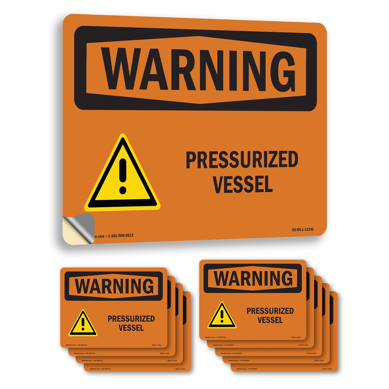 Pressurized Vessel With Symbol OSHA WARNING Vinyl Decal Label 18 Inch x ...