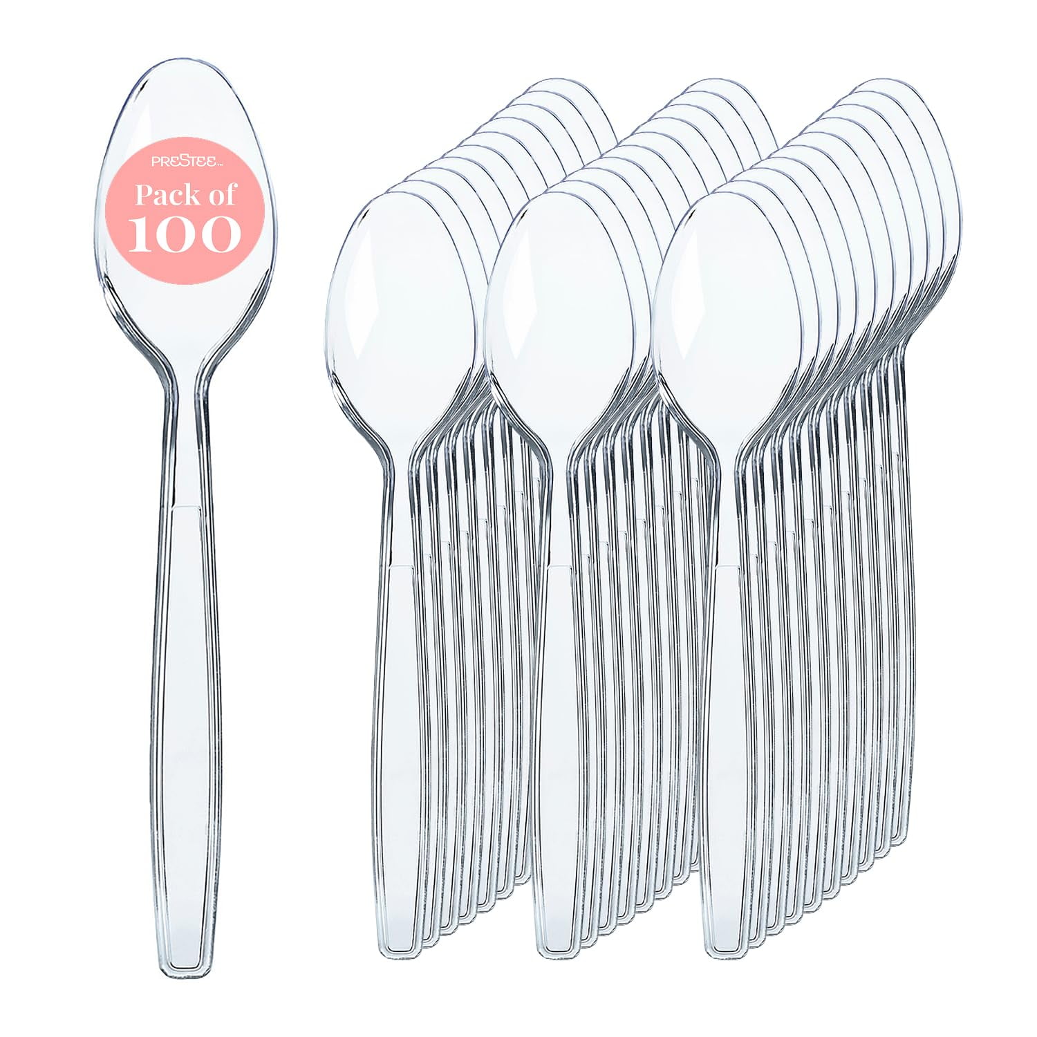 Prestee 100 Clear Plastic BDF32 Spoons Bulk - Durable Plastic ...