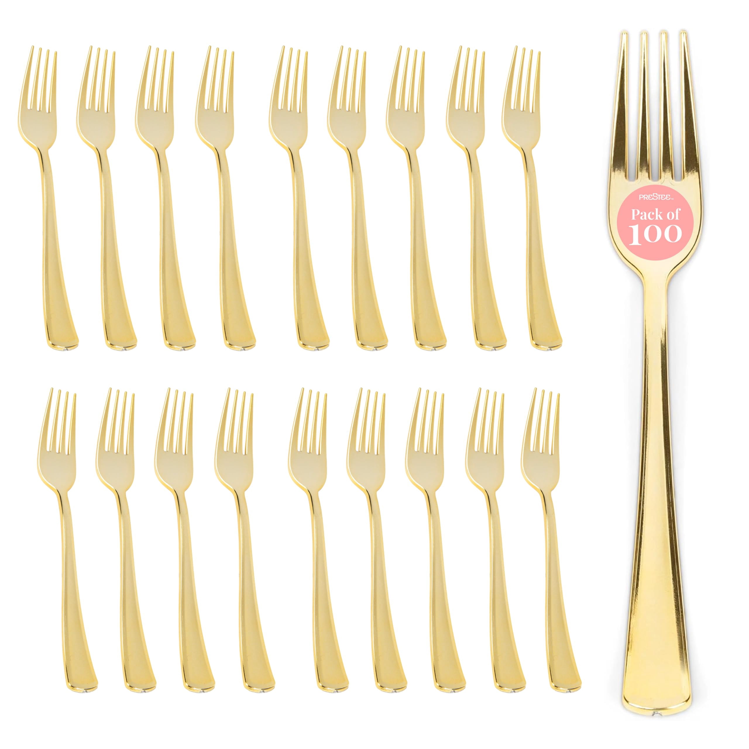 Prestee 100 Gold Plastic Forks Heavy Duty - Elegant Disposable Utensils ...