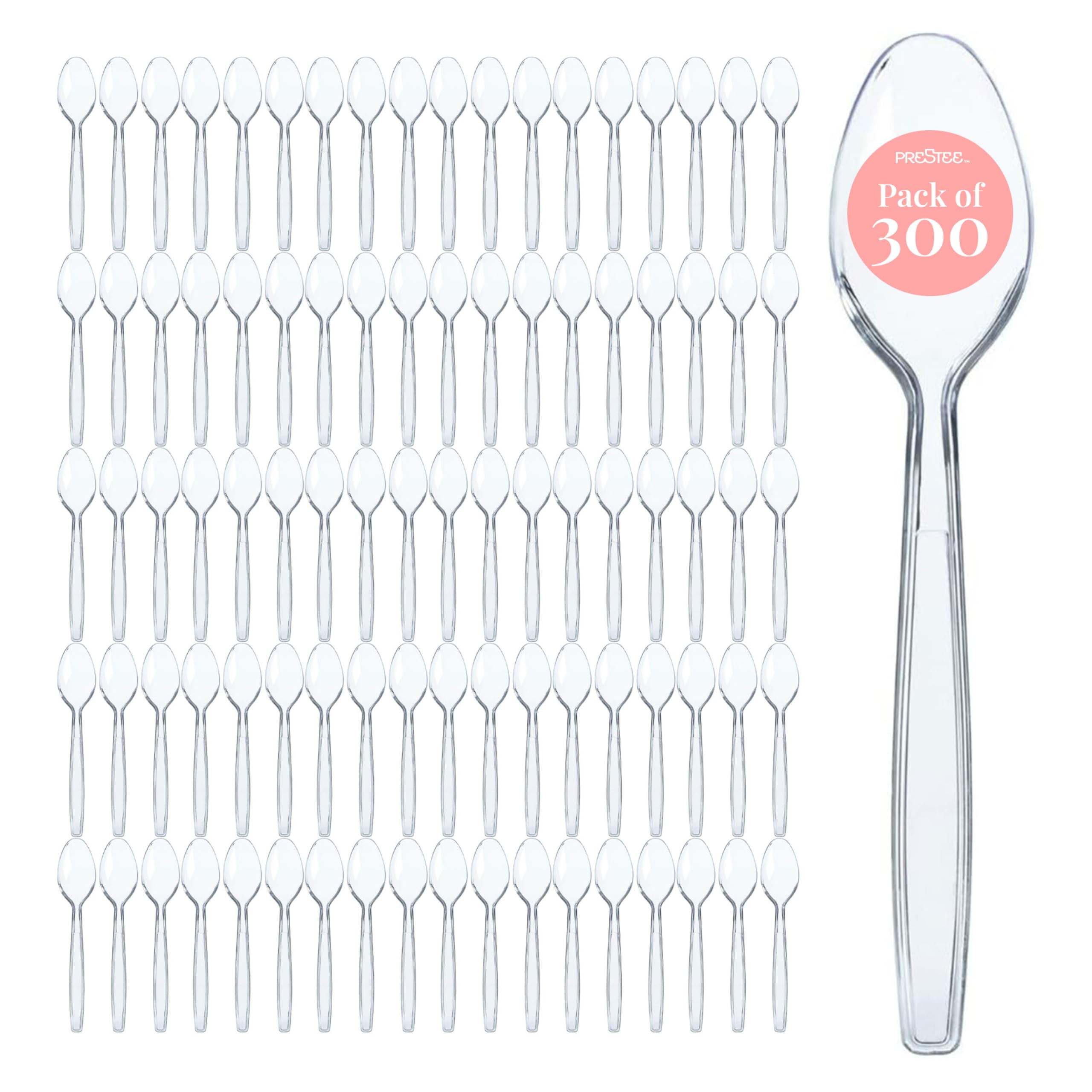 Prestee 300 Bulk Clear Plastic Spoons | Heavy Duty | Elegant Disposable ...