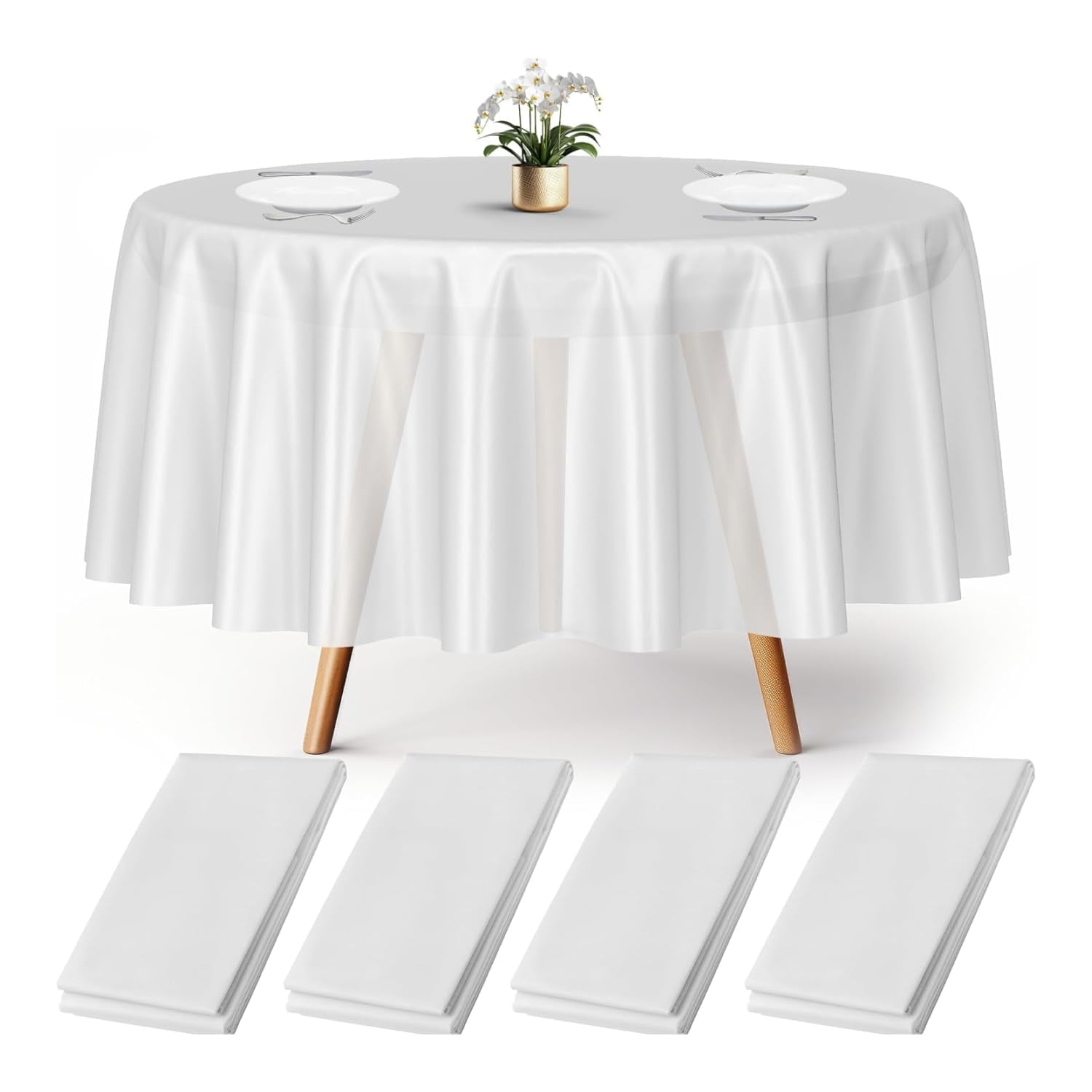 "Prestee 84"" White Disposable Plastic Tablecloth - Premium Round for ...