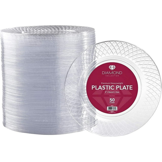 Prestee 50 Pack 9 Inch Crystal Clear Disposable Plates with Diamond ...