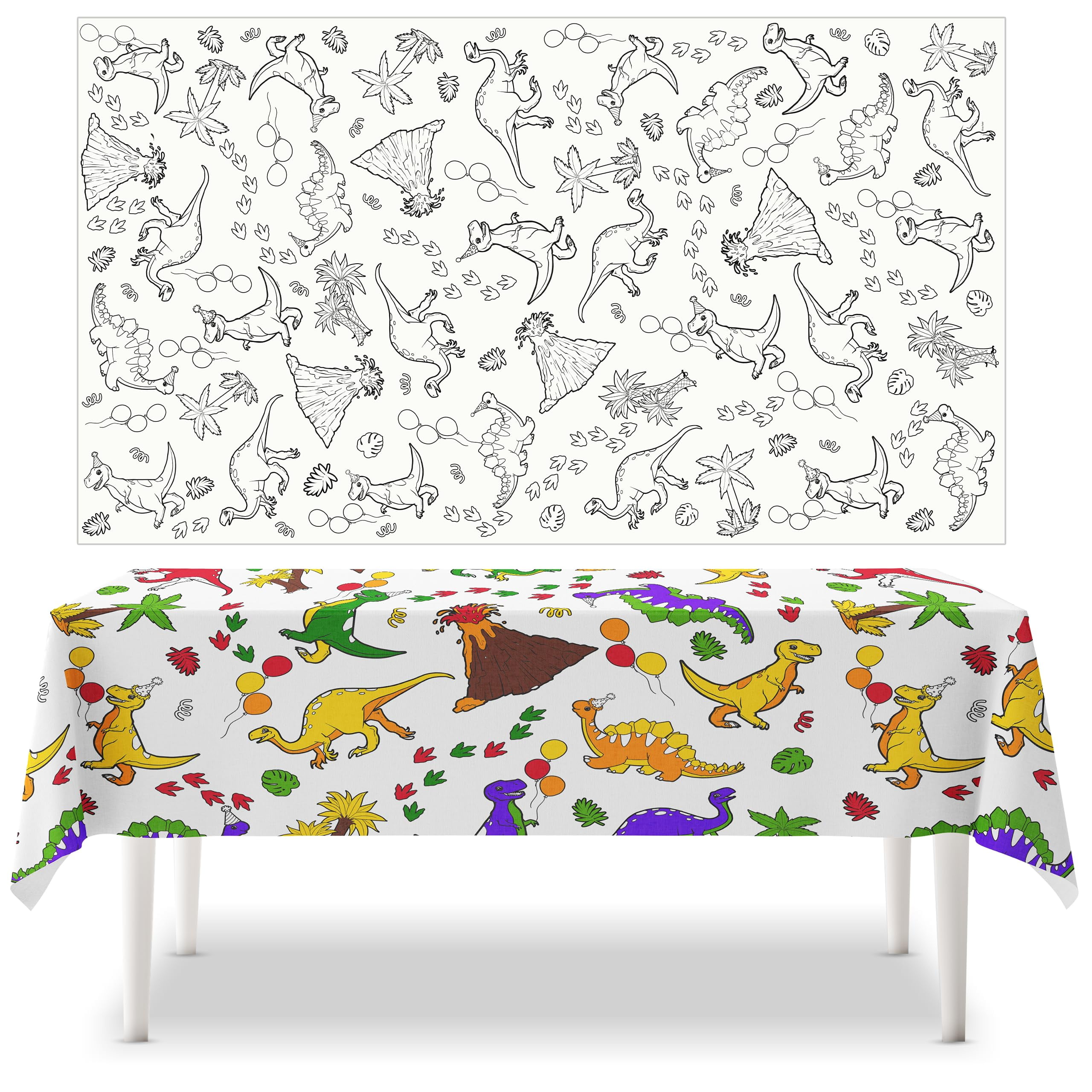 Prestee Dinosaur Plastic Tablecloths (2 Pack) Coloring Tablecloths for ...