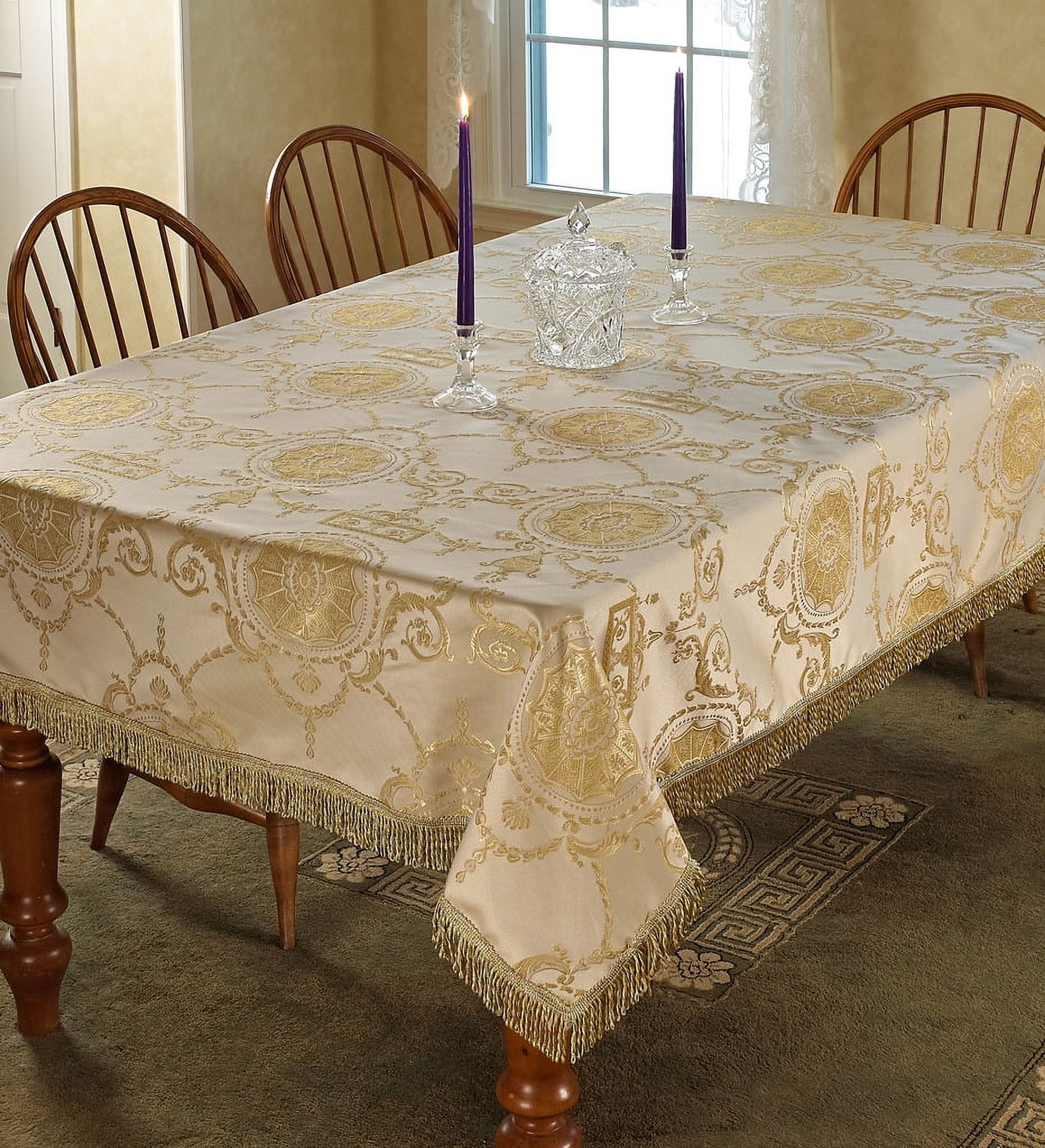 Prestige Damask Design Tablecloth Beige 52" by 70" Oblong / Rectangle ...