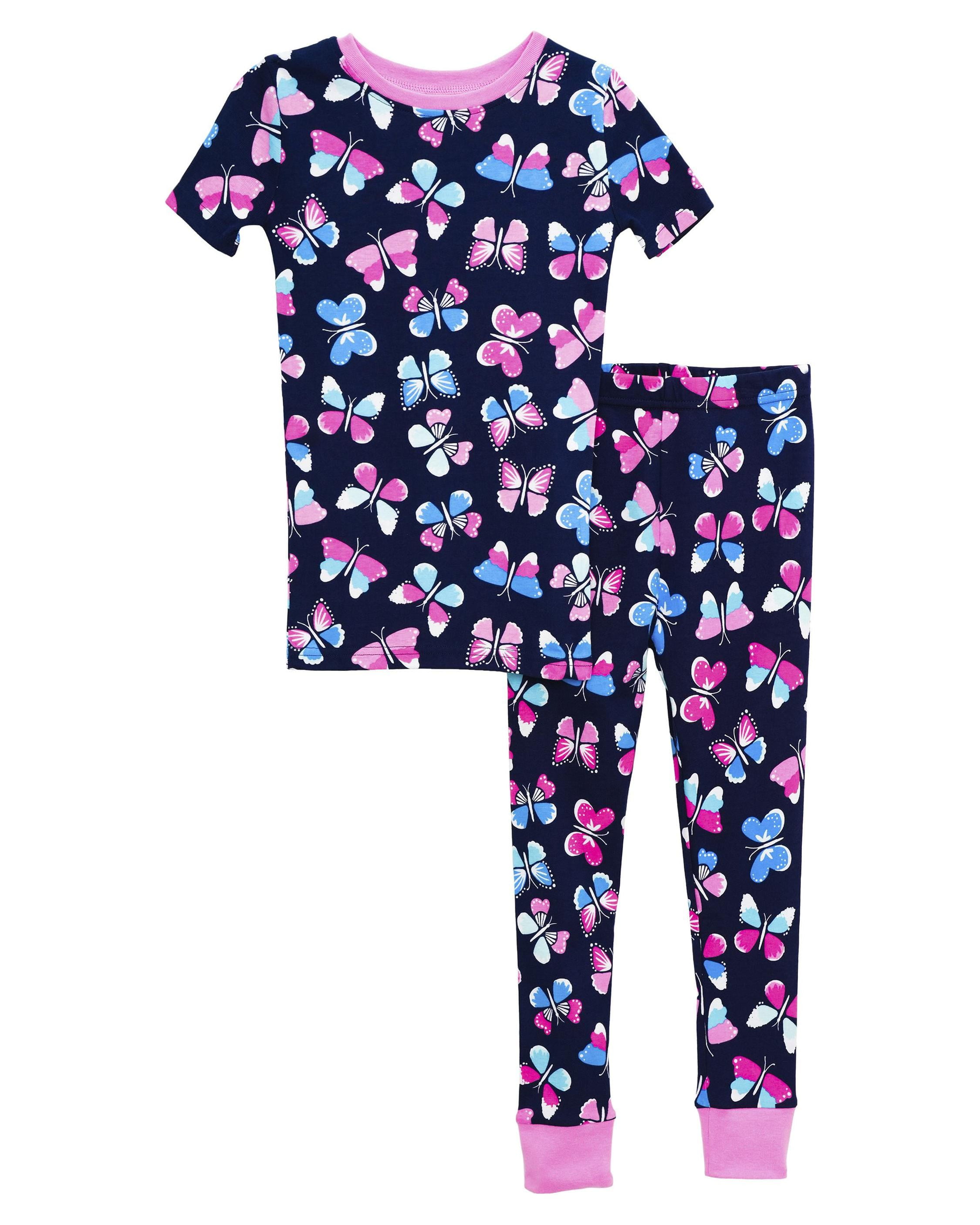 Prestigez Girls Organic Cotton 2 Piece Pajama Set, Butterflies ...