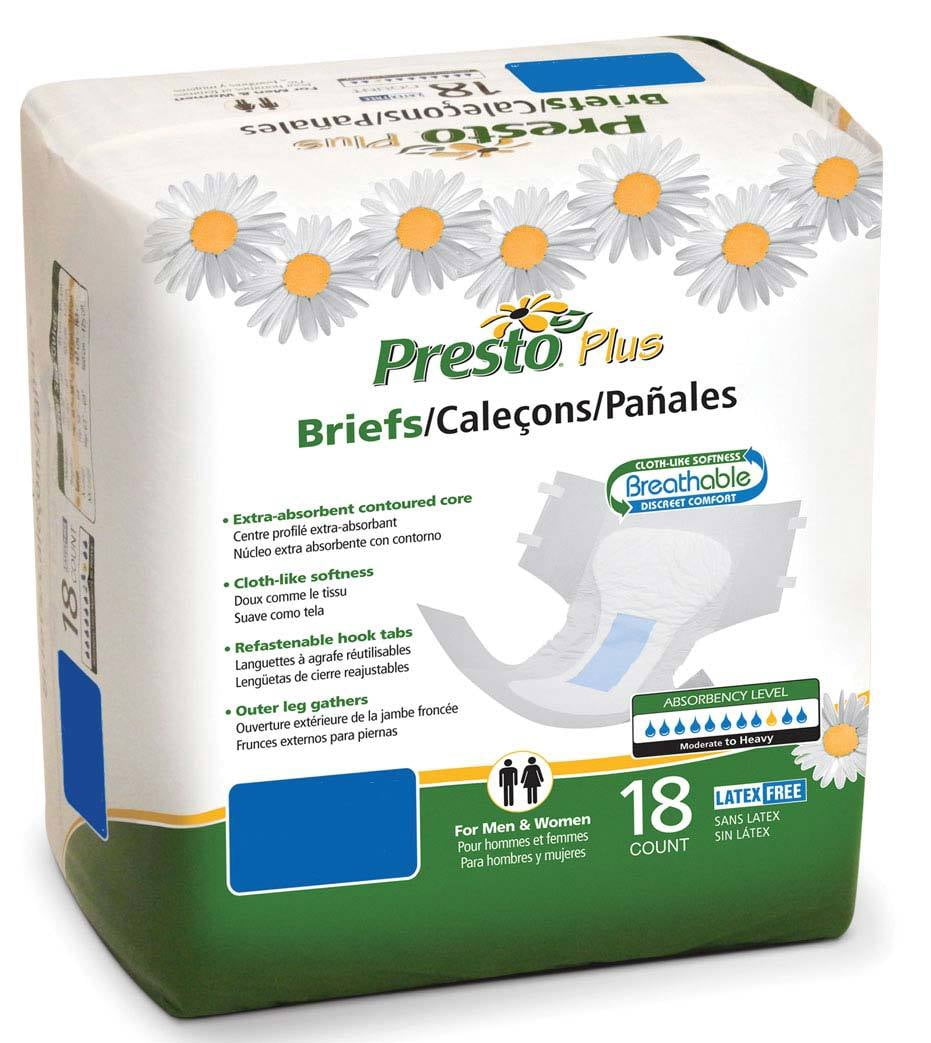 Presto Maximum Absorbency Brief, Large (45'' to 58'' Waist) Blue Pack ...