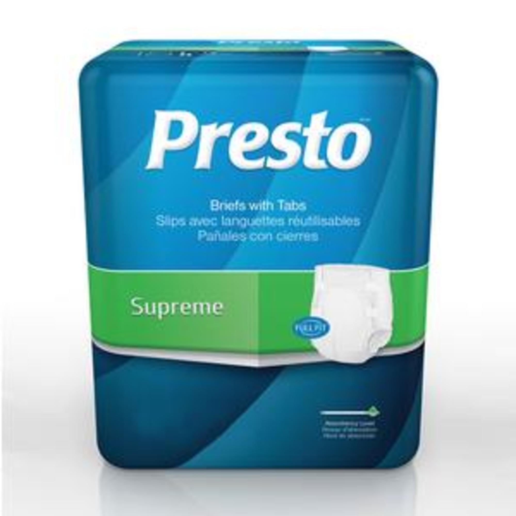 Presto Maximum Absorbency Brief, Unisex, Large (45" to 58" Waist), 18 ...