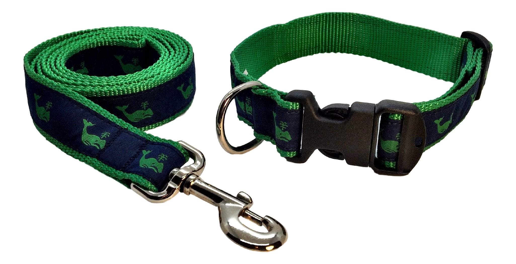 Preston Kelly Green Whale on Navy Dog Collar and Leash Set Navy Blue ...