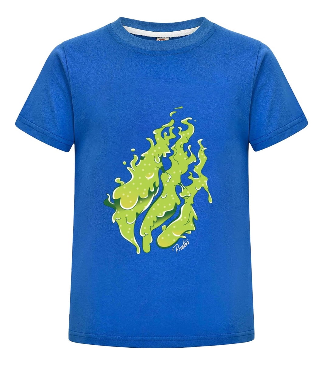PrestonPlayz Slime Flame Kids T-Shirt Boys Girls Green Goo Fire Logo ...