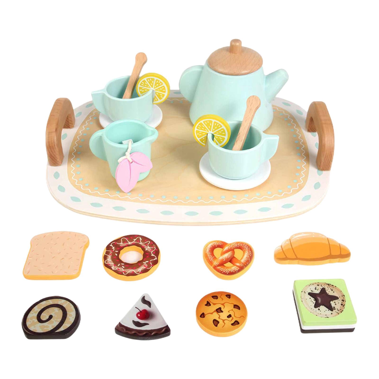 Pretend Dessert Toy Afternoon Tea Set Wooden Playset Skill Building for ...