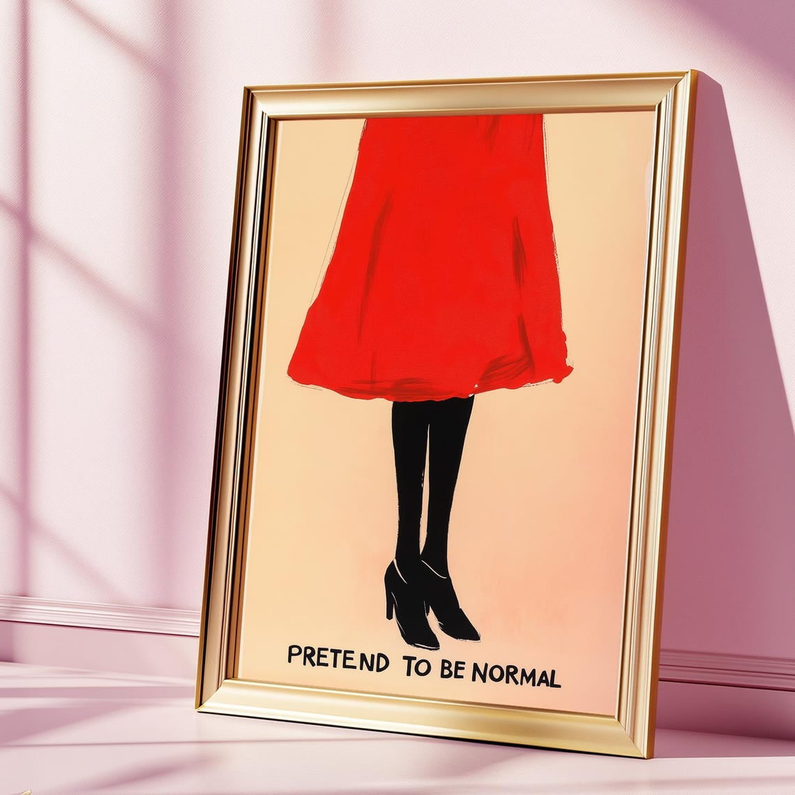 Pretend To Be Normal Poster, Red Dress Wall Art, Bold Feminist Quote ...