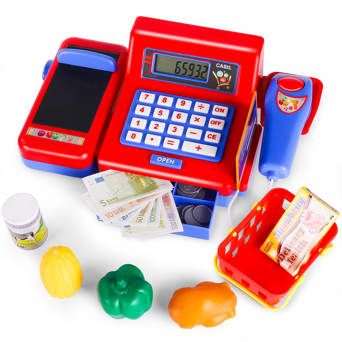 Mentari Colorful Till Pretend Play Cash Register with Magnetic Scanner ...