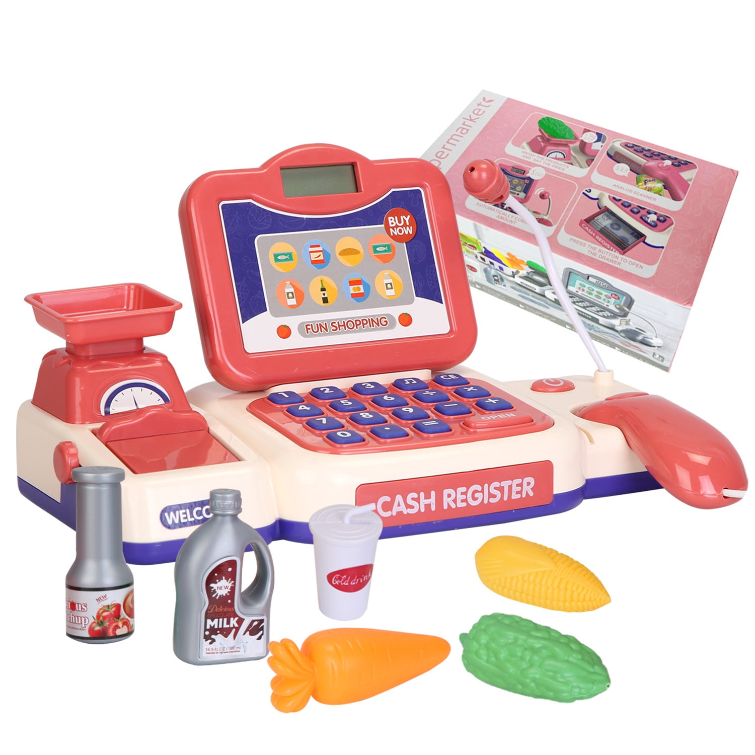 Pretend Play Calculator Cash Register Toy for Kids with Scanner ...