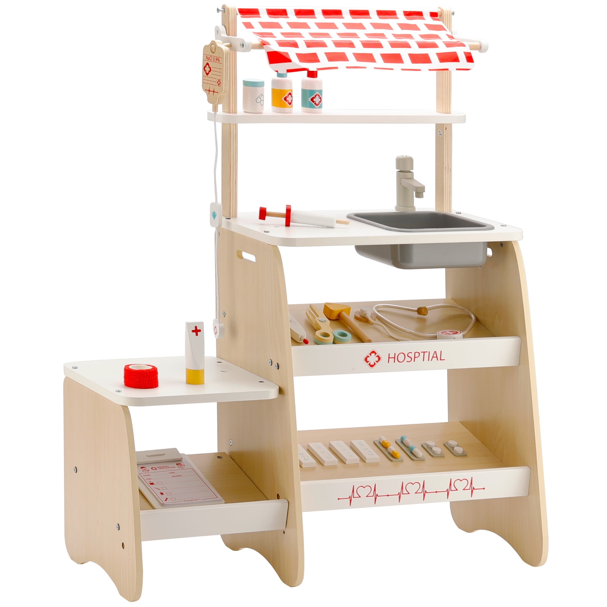 Pretend Play Doctor's Office, Wooden Medical Center Clinic Toy Set for ...
