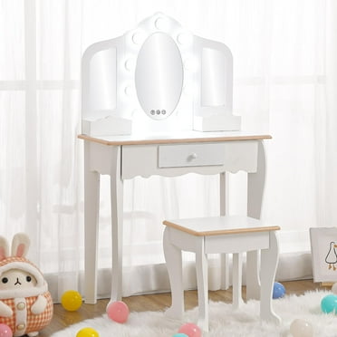Ktaxon Kids Play Makeup Vanity Set with 3-Color Light, Girls Vanity ...