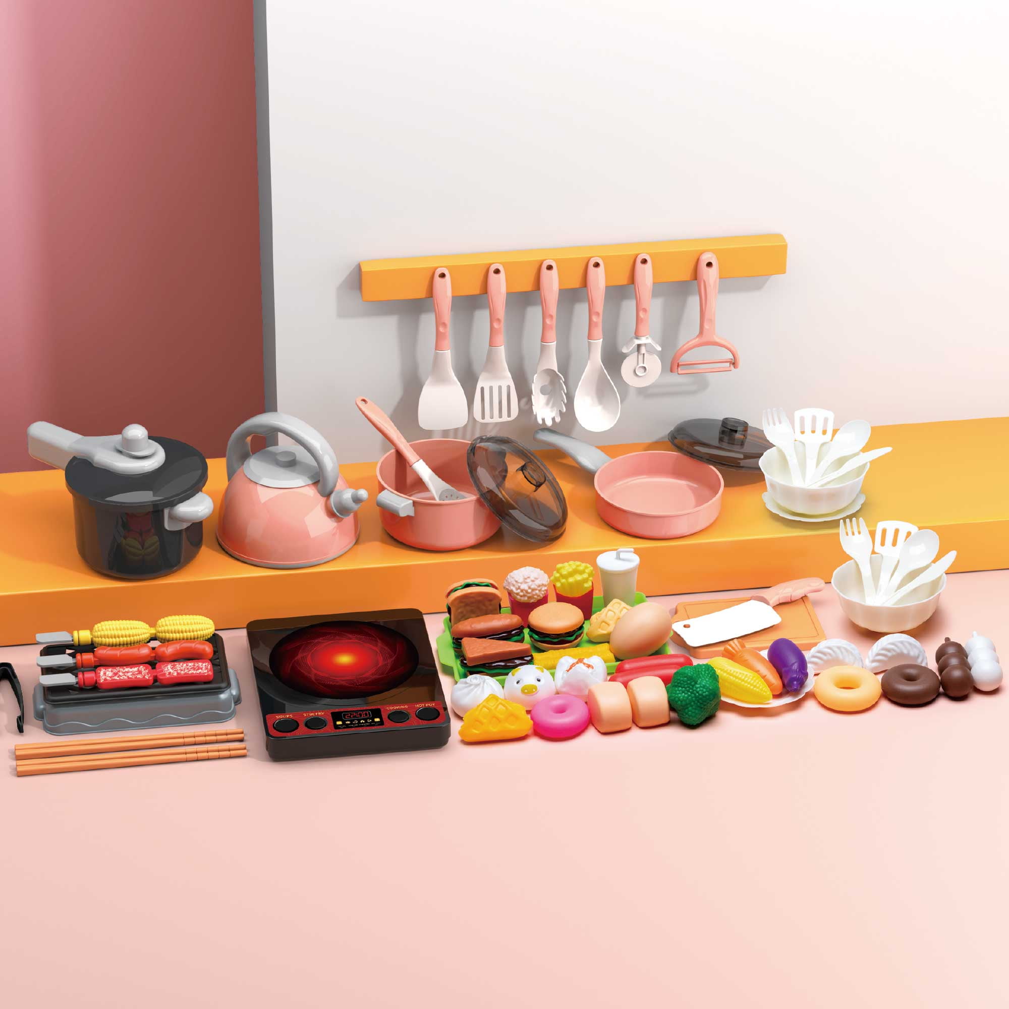 FANL 52PCS Pretend Play Kitchen Set for Toddlers, with Steam, Light ...