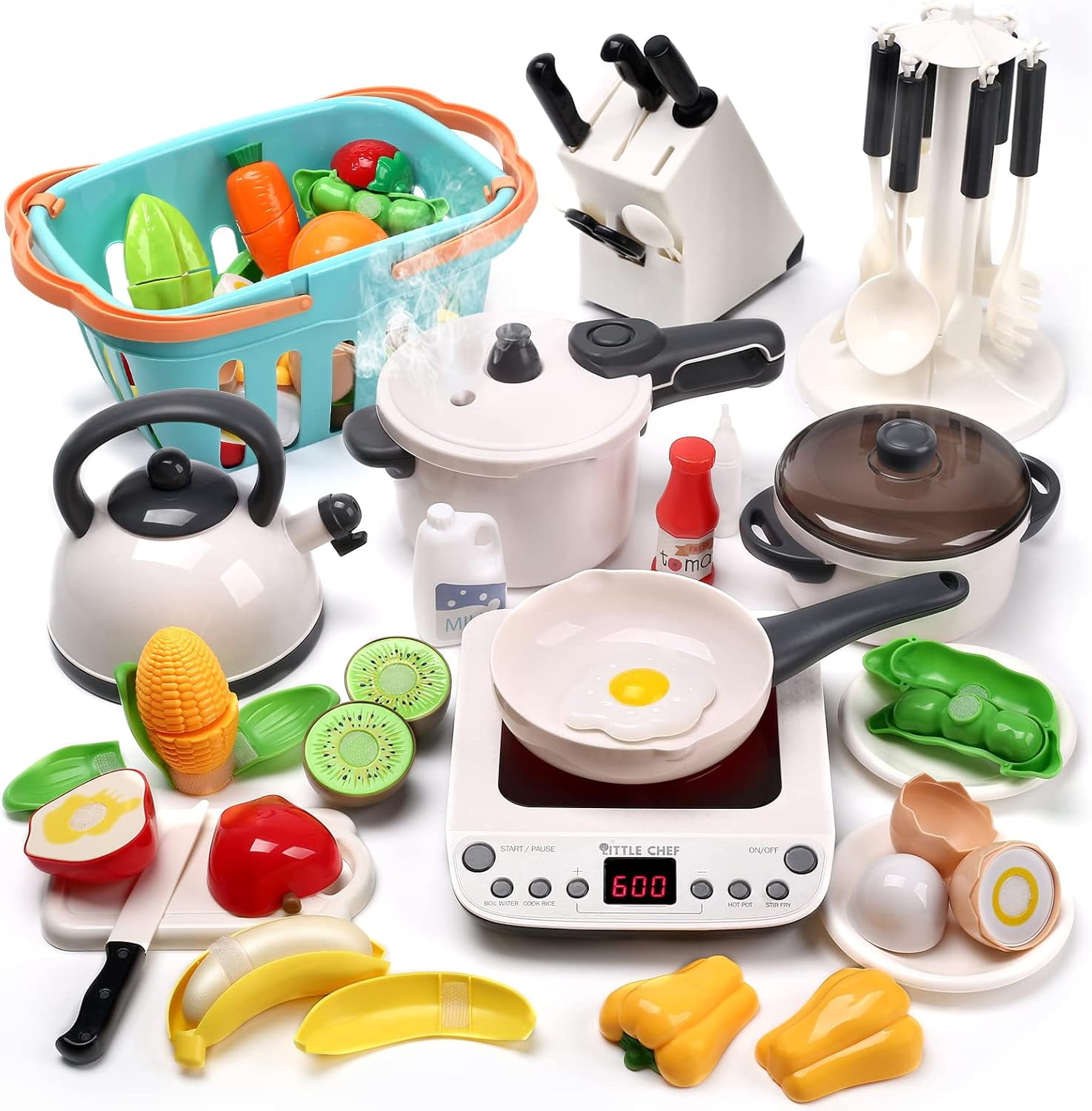 Pretend Play Kitchen Toy with Cookware Steam Pressure Pot and ...