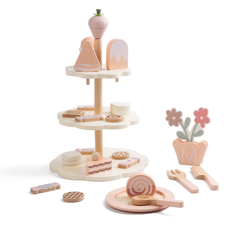 Pretend Play Kitchen Wooden Dessert Shop Ice Cream Tea Set Three-Year ...