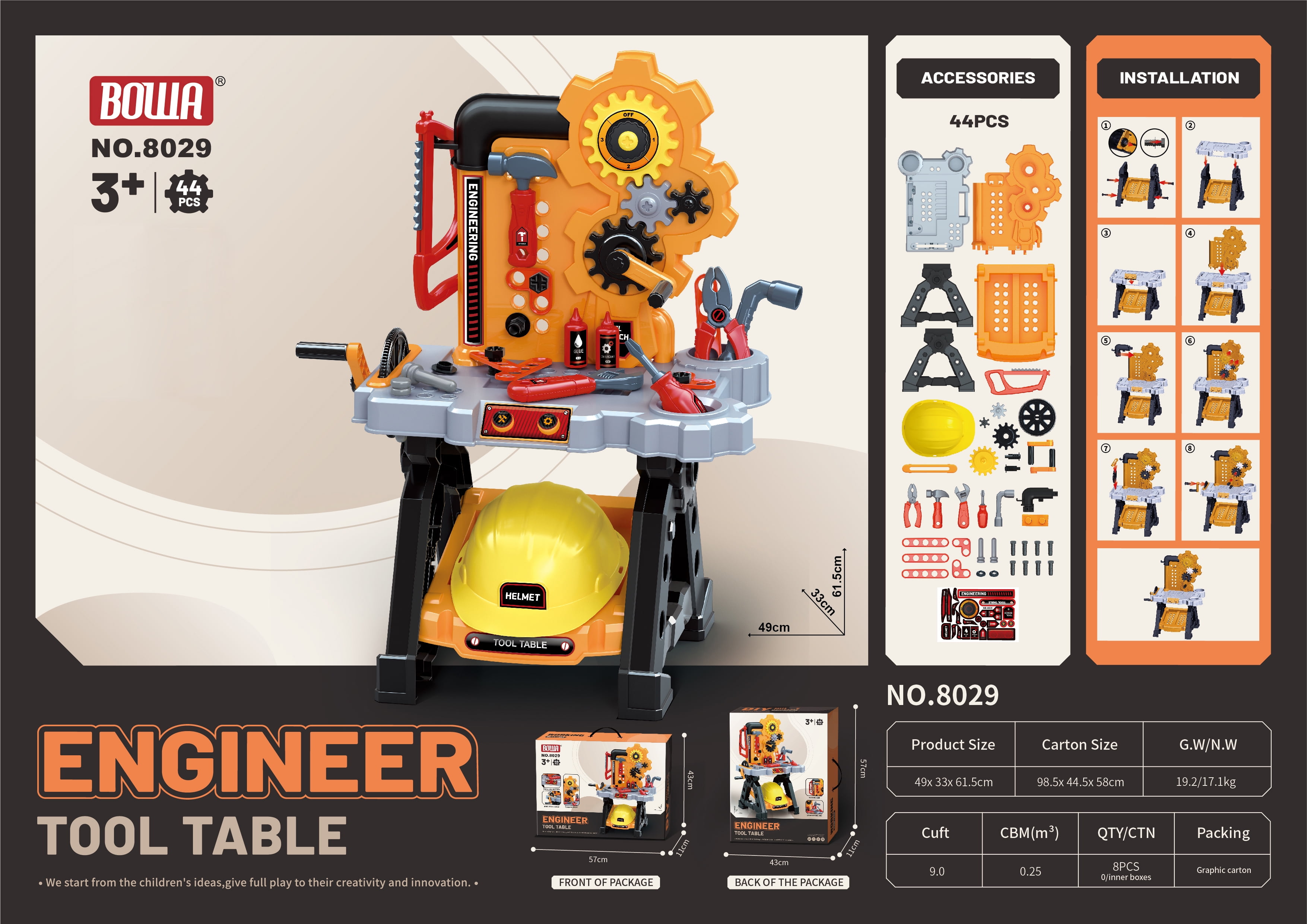 Pretend Play Standard Workbench STEM Toy Tool Set, 44 Pieces Engineer ...