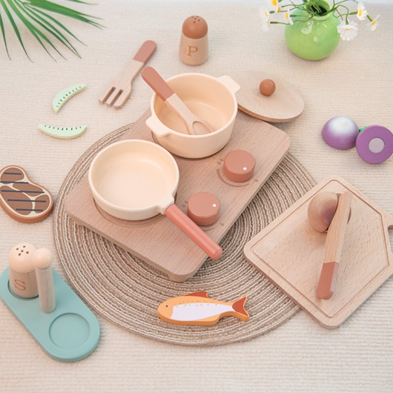 Pretend Play Toys for Ages 3-6 Mini Wooden Simulation Complete Cooking ...