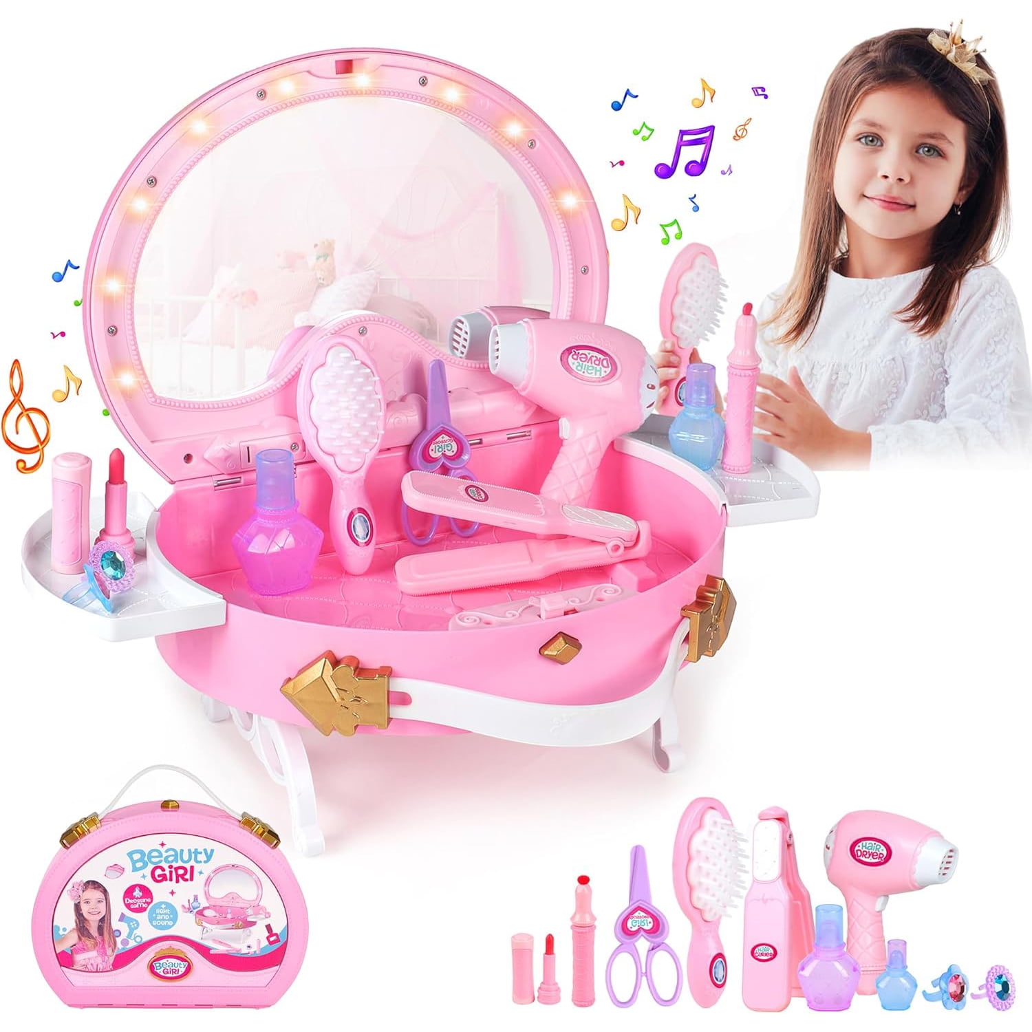 Pretend Play Vanity Set Toys for Girls 2 3 4 5 Year Old, Princess Dress ...