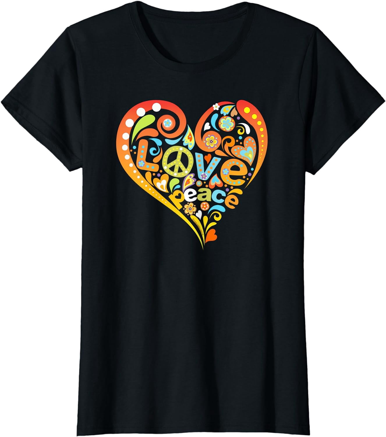 Pretty 60s 70s Hippie Peace Love Heart Peace Sign T-Shirt - Walmart.com