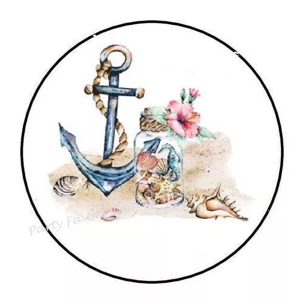 Pretty Anchor Seashells Nautical Sticker Favors Sticker Envelope Seals ...