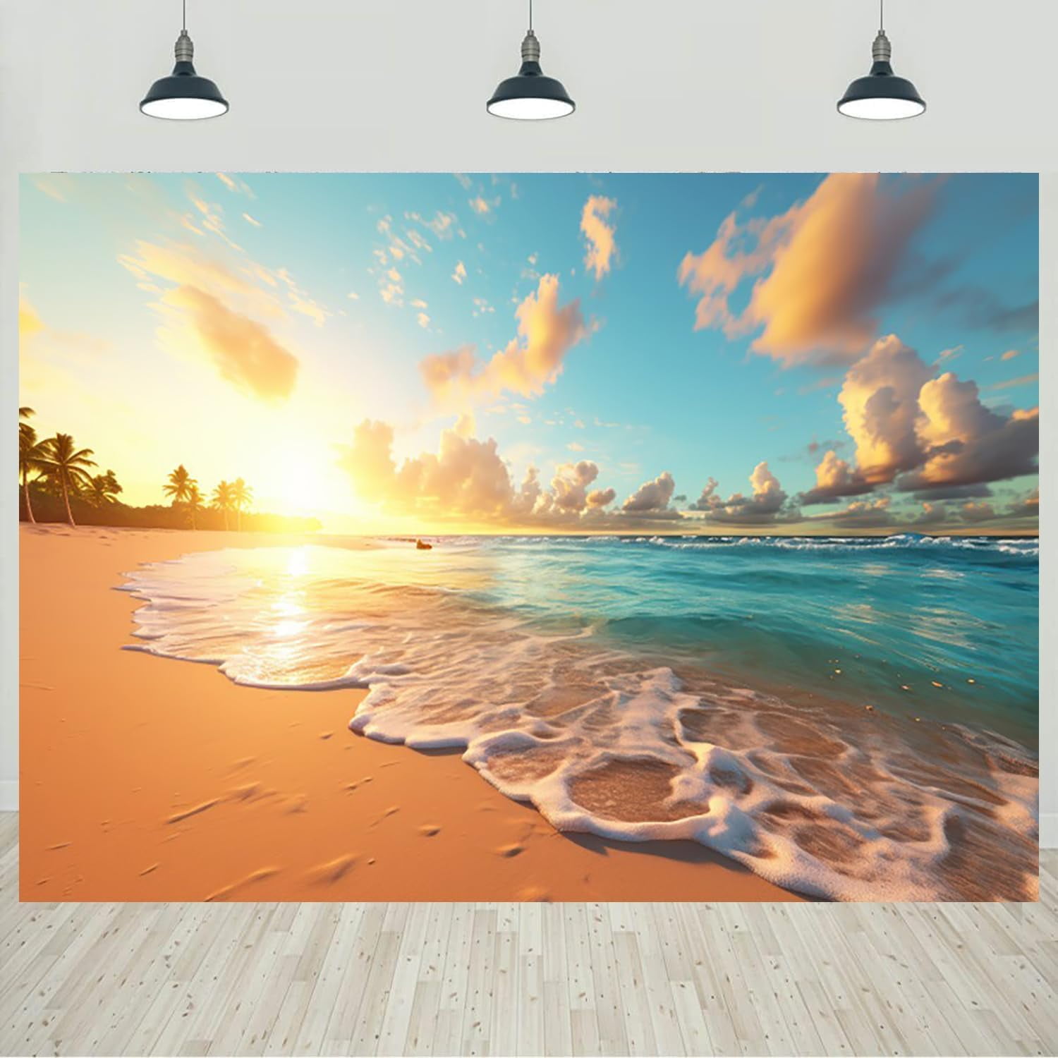 Pretty Backdrop Tropical Beach Backdrop Summer Seaside Sunrise Blue Sea ...