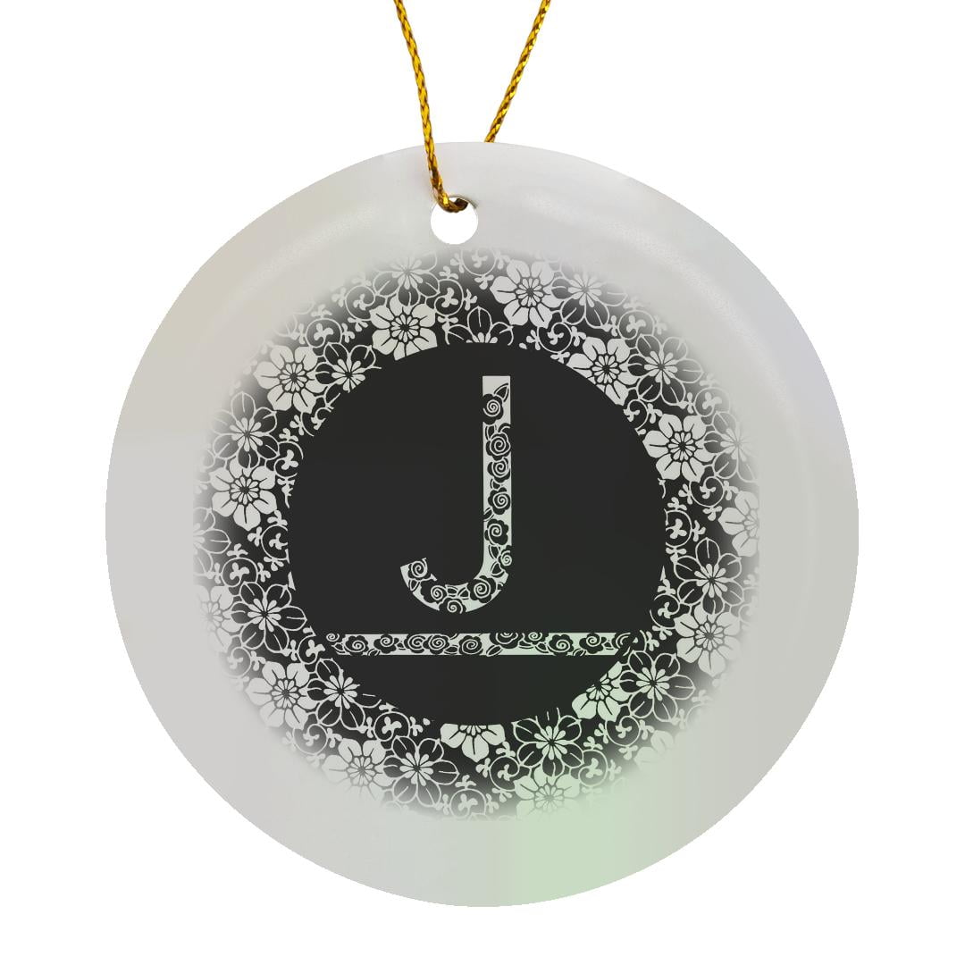 3drose, Pretty Black and White Floral Monogram Letter J, Circle ...