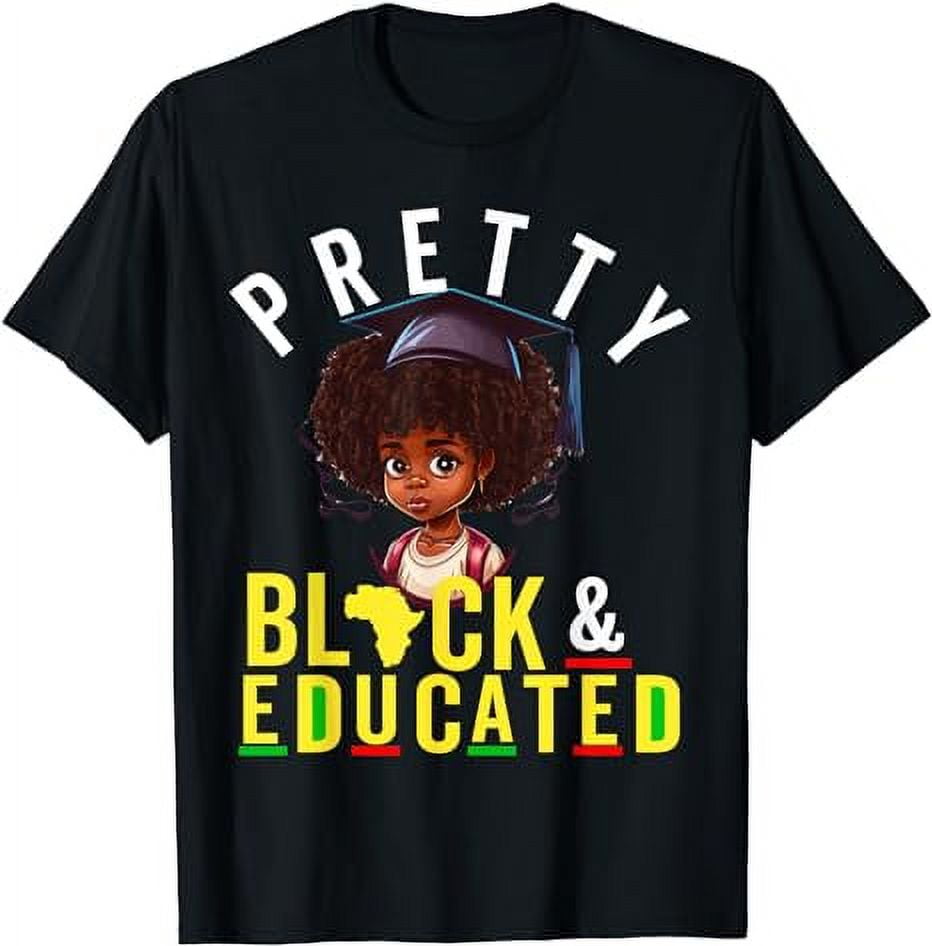 Pretty Black and Educated Kids Youth Girl Black African T-Shirt ...