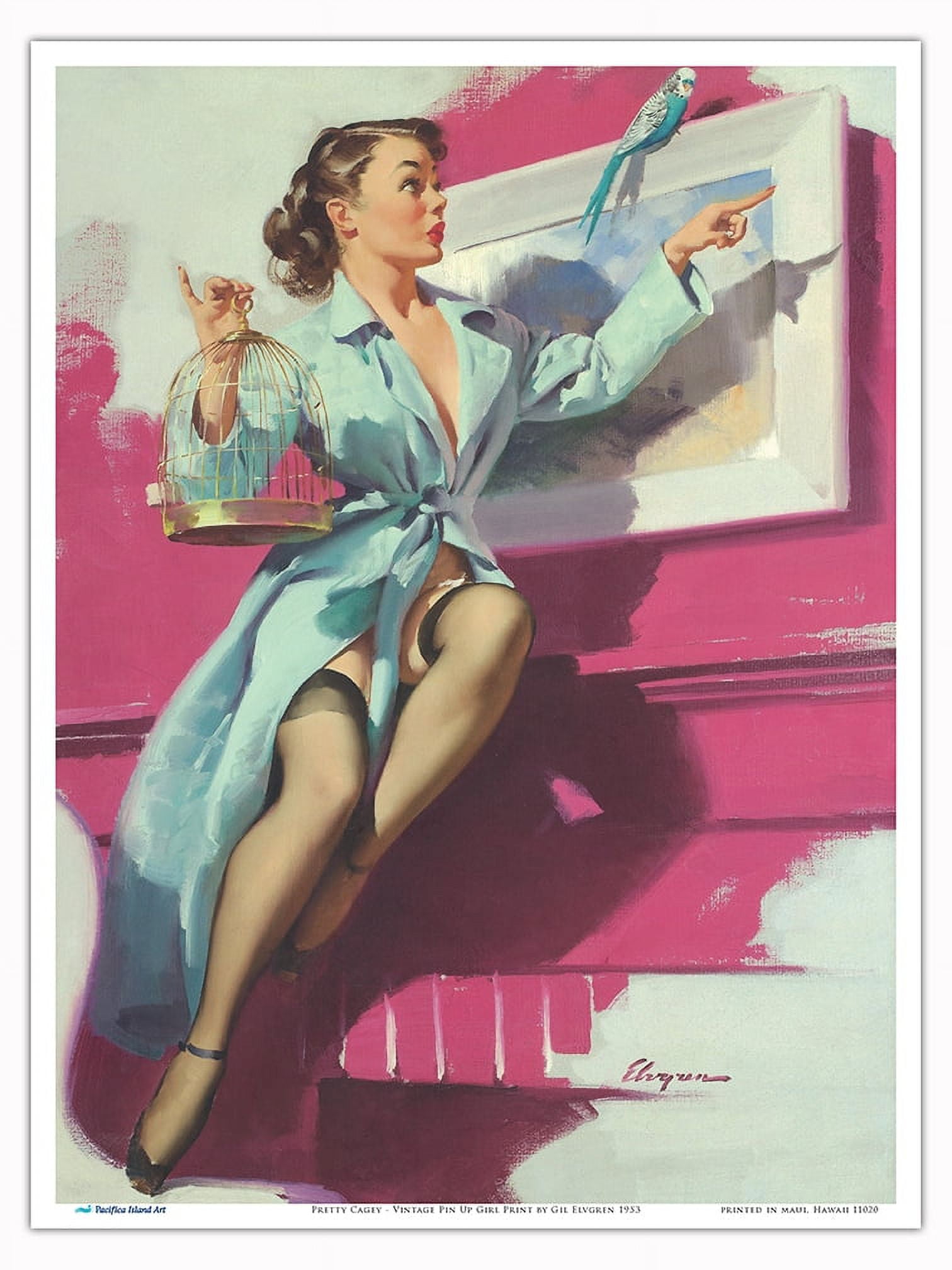 Pretty Cagey - Vintage Pin Up Girl Print by Gil Elvgren c.1953 - Master Art Print (Unframed) 9in ...