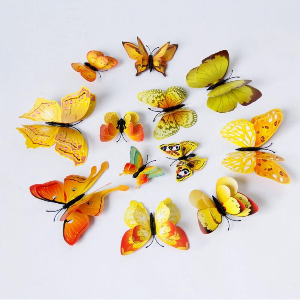 Pretty Comy 12pcs 3D Three-dimensional Double Wing Butterfly Wall ...