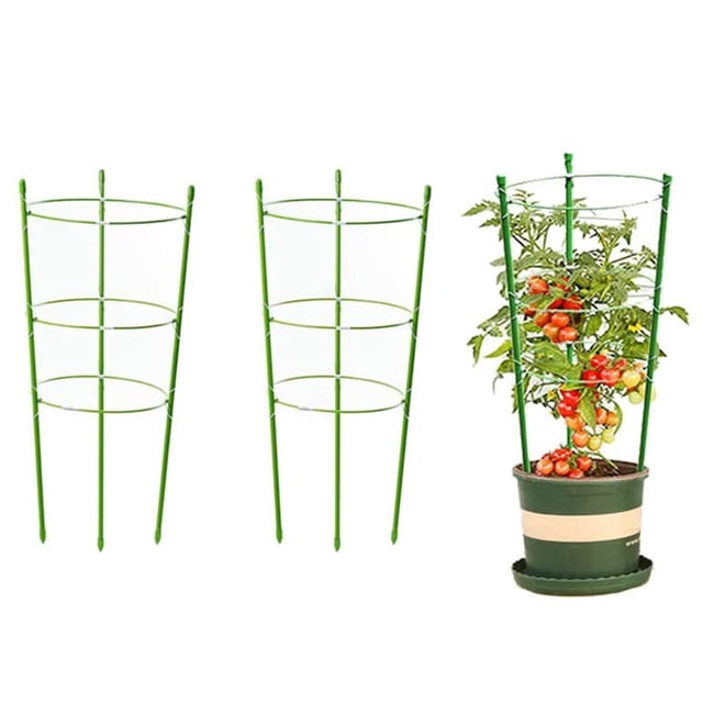 Pretty Comy 18” Green Plastic Wrapped Iron Tomato Plant Cage with Slip ...