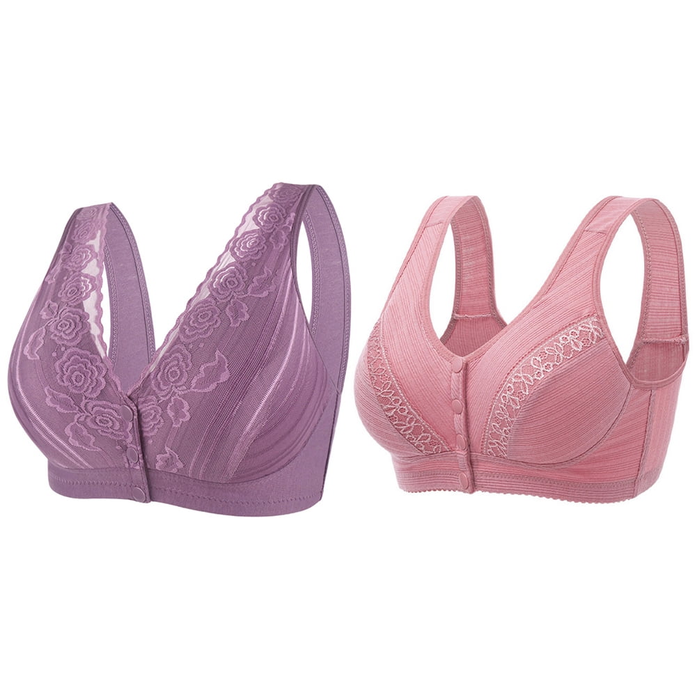 Pretty Comy 2 Pack Plus Size Bras for Women Front Close Floral Print ...