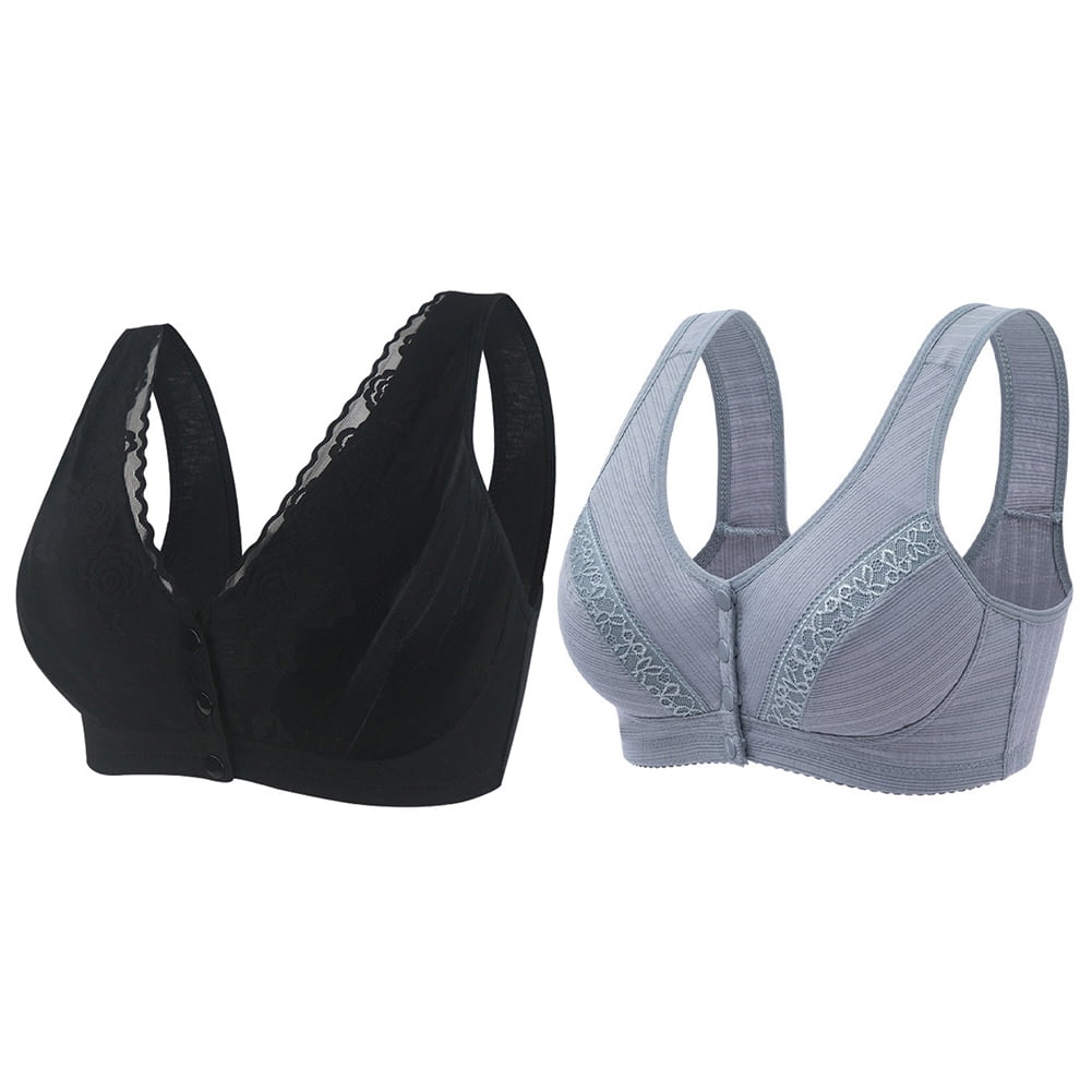 Pretty Comy 2 Pack Plus Size Front Closure Bra, Perfect Wireless Cotton ...