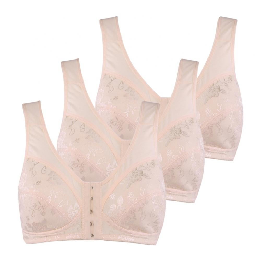 Pretty Comy Front Closure Wirefree Lace Cotton Bra, Full Coverage, 3 ...