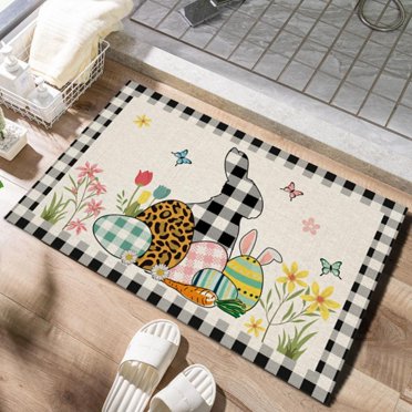 MKHERT Happy Easter Cute Bunny Easter Eggs Wooden Doormat Rug Home ...
