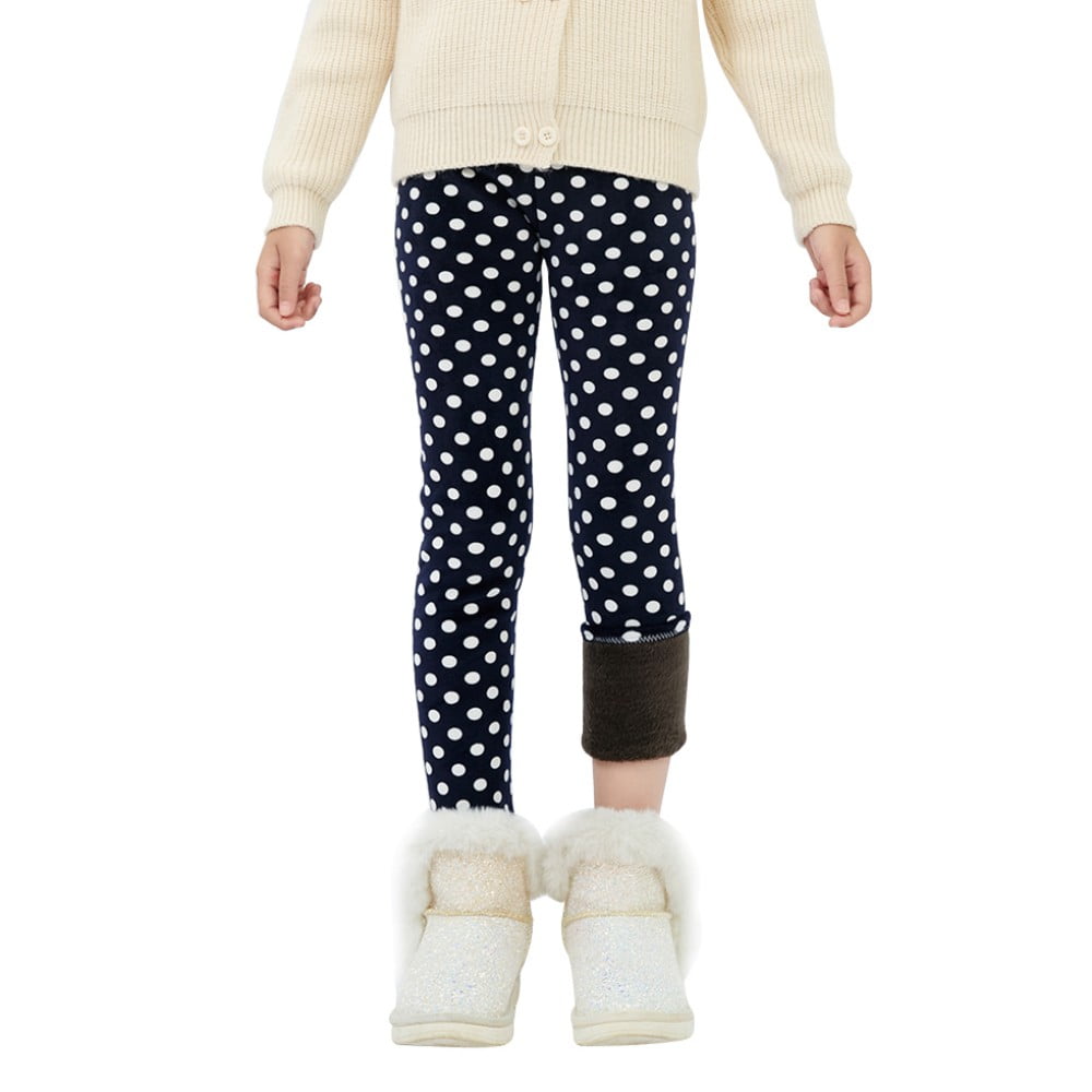 Pretty Comy Warm Girls Leggings Velvet Lined Winter Thicken Printing ...