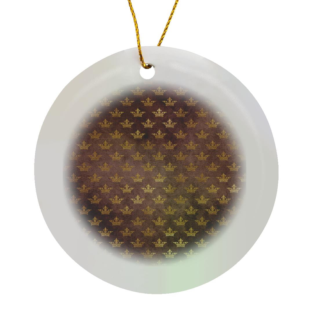 3drose, Pretty Faux Gold Crowns on Deep Pink Pattern, Circle Porcelain ...