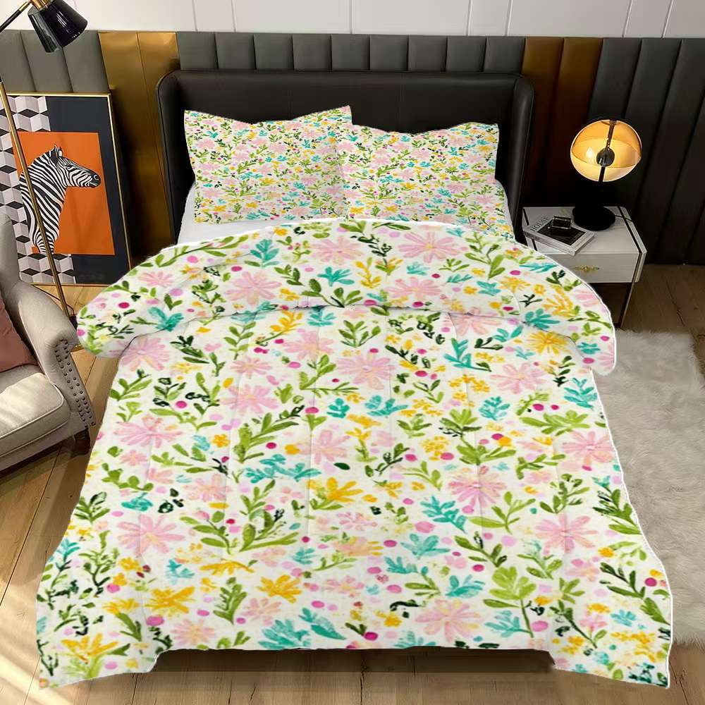 Pretty Floral Cream Background Design Comforter Set King Size Bedding ...