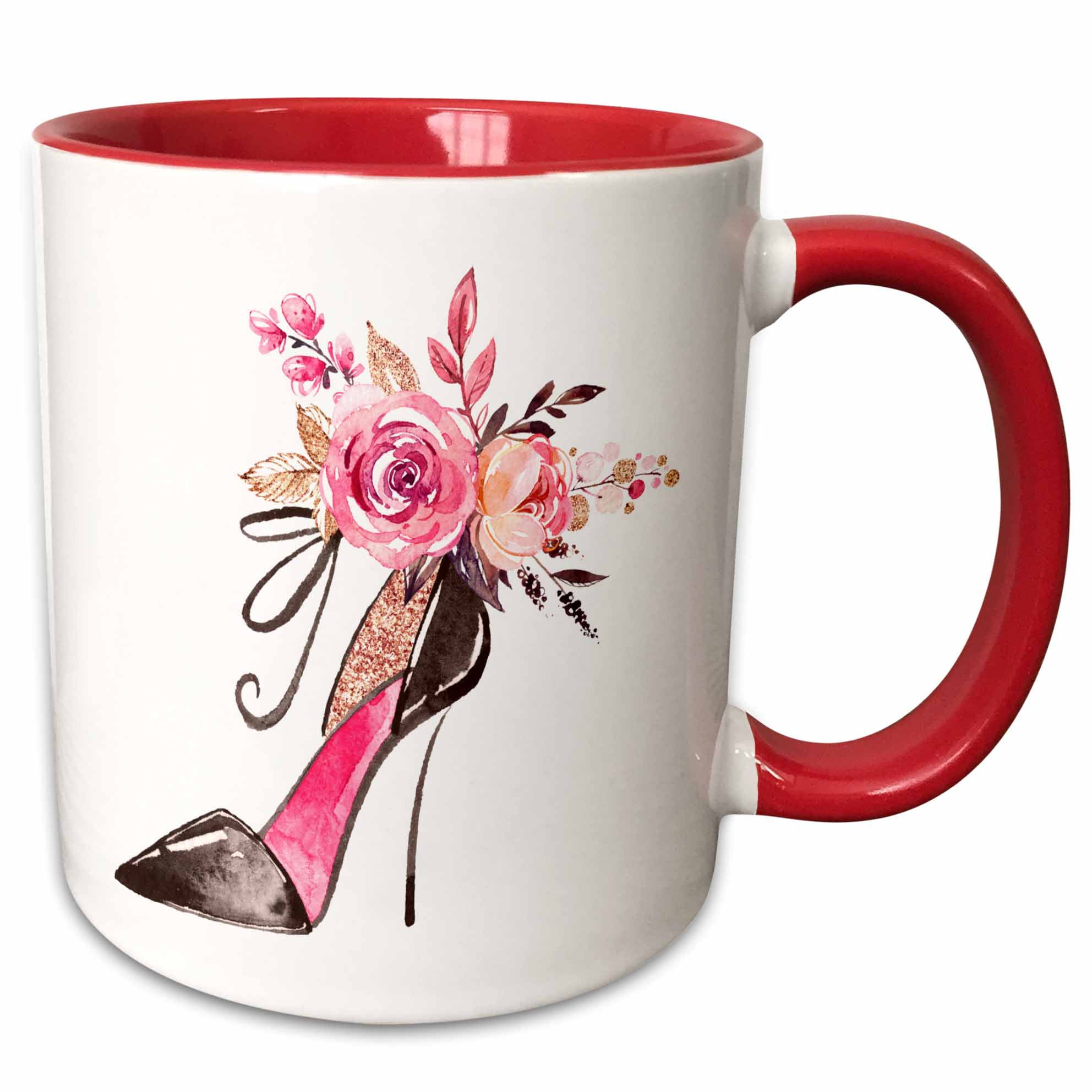 Pretty Floral High Heel Shoe Illustration 11oz Two-Tone Red Mug mug ...