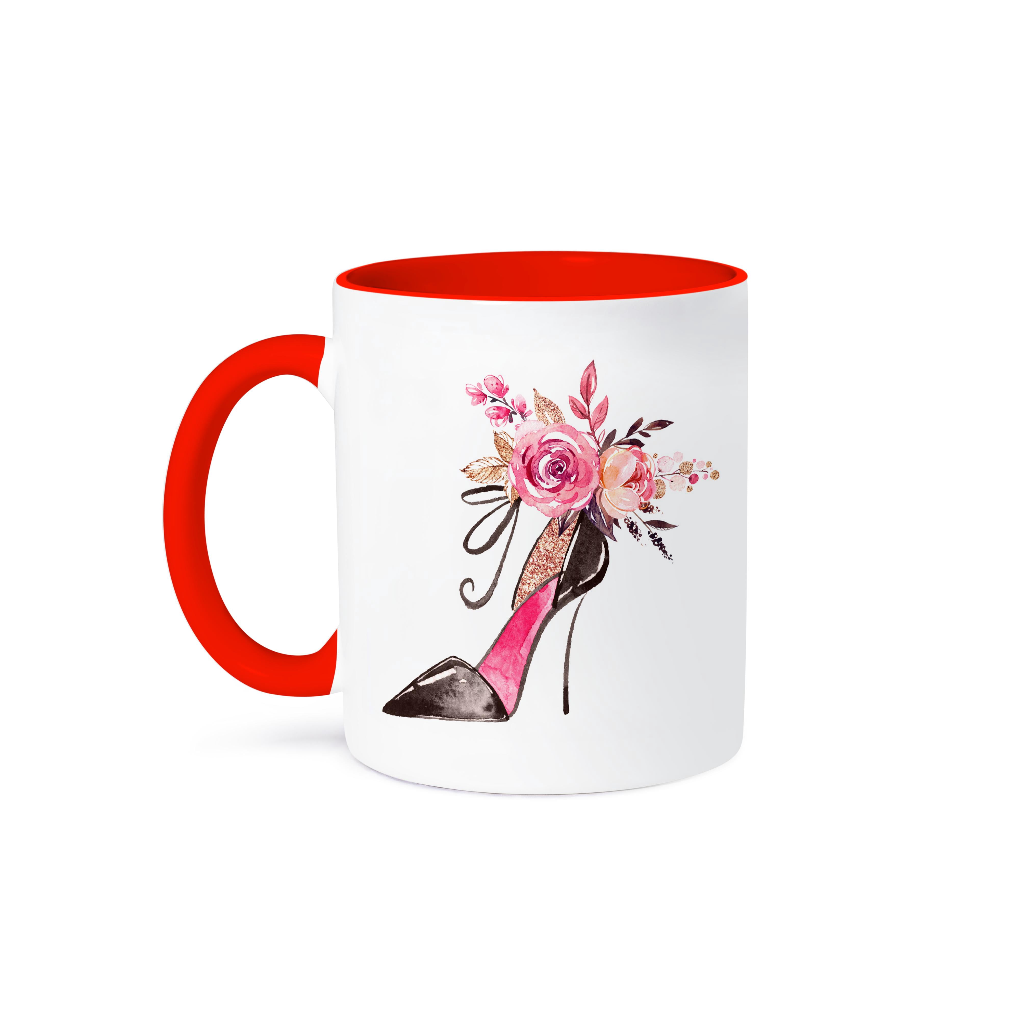 3dRose, Pretty Floral High Heel Shoe Illustration, 11oz Two-Tone Red ...
