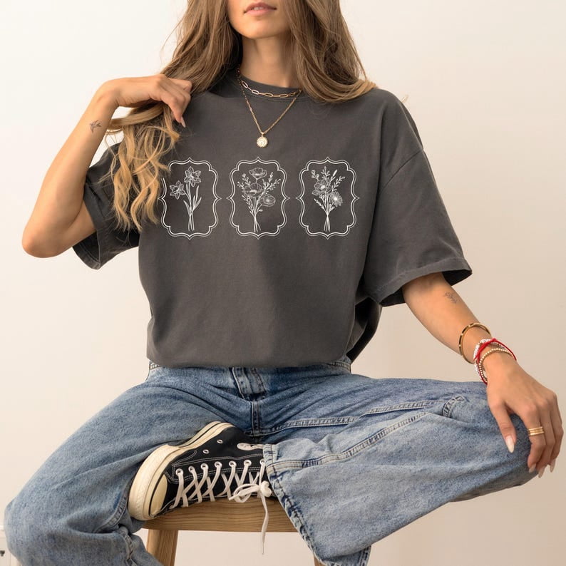 Pretty Floral Postal Stamp Shirt, Boho Wildflower Shirt Design ...
