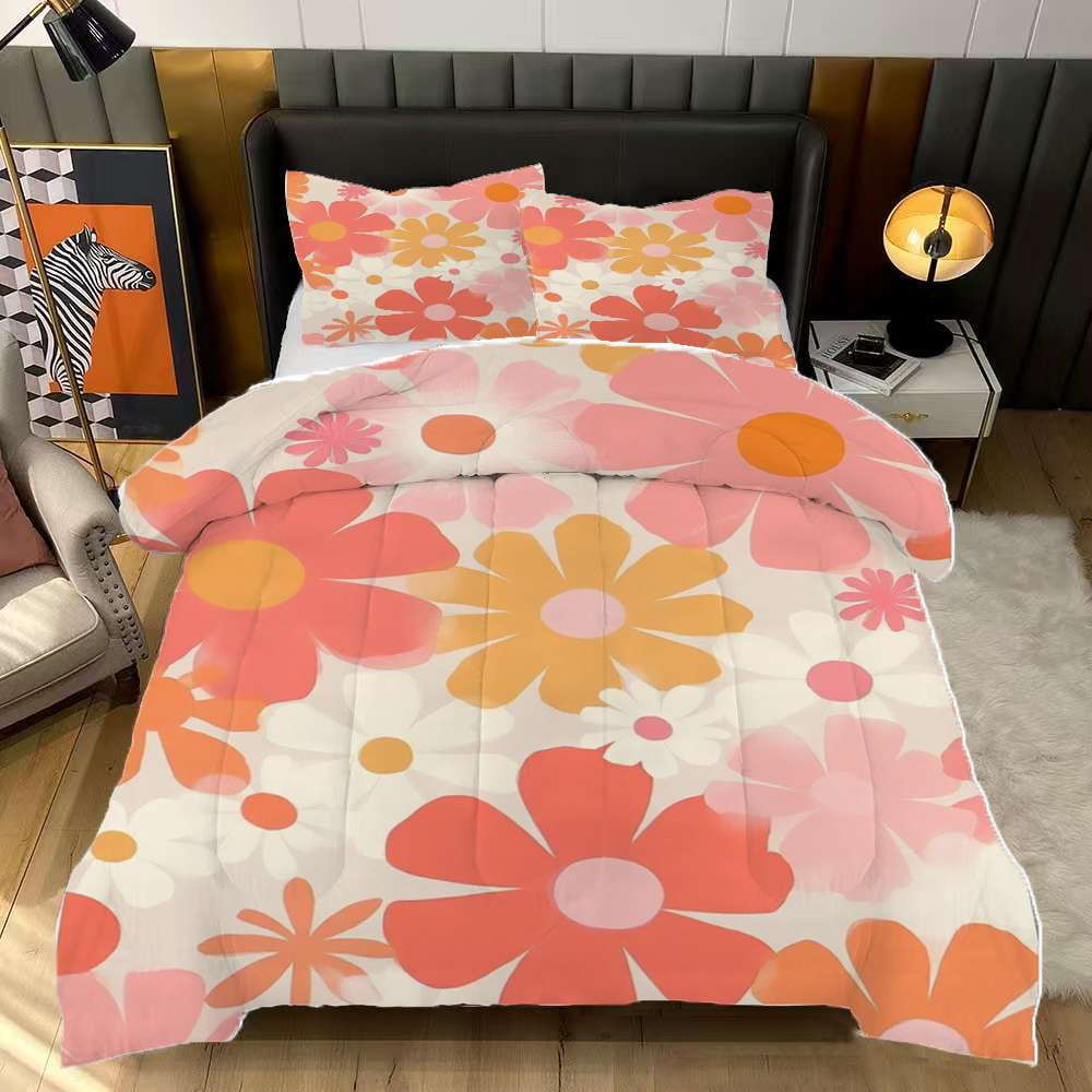 Pretty Floral Retro Seventies Design Comforter Set Full Size Bedding ...