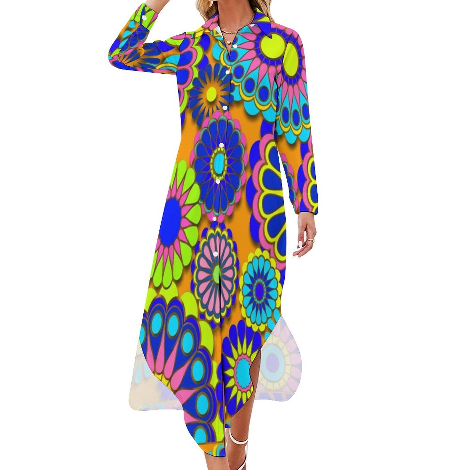 Pretty Flower Power Casual Dress 60s 70s Floral Print Streetwear ...