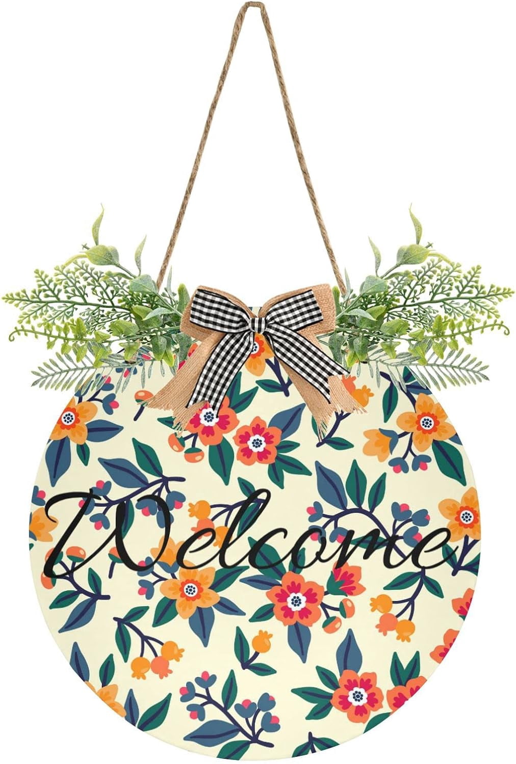 Pretty Flower Welcome Sign for Front Door, Round Sign Hanging Welcome ...